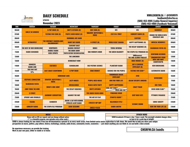 CHSR-FM 97.9 | Schedule