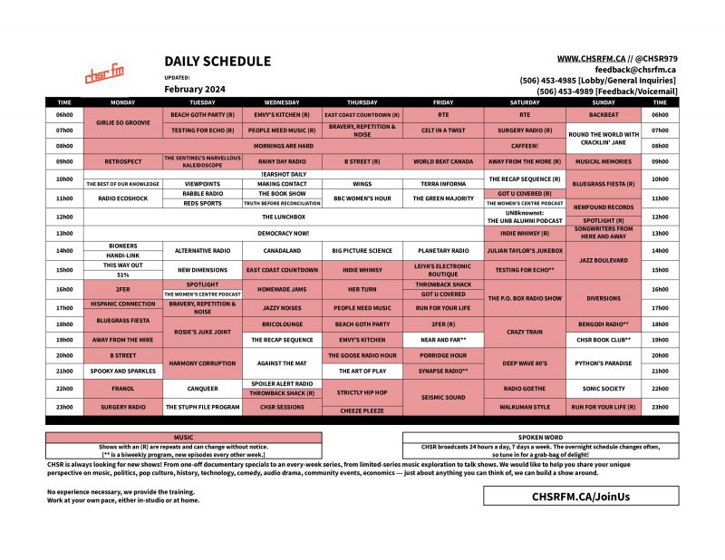 CHSR-FM 97.9 | Schedule
