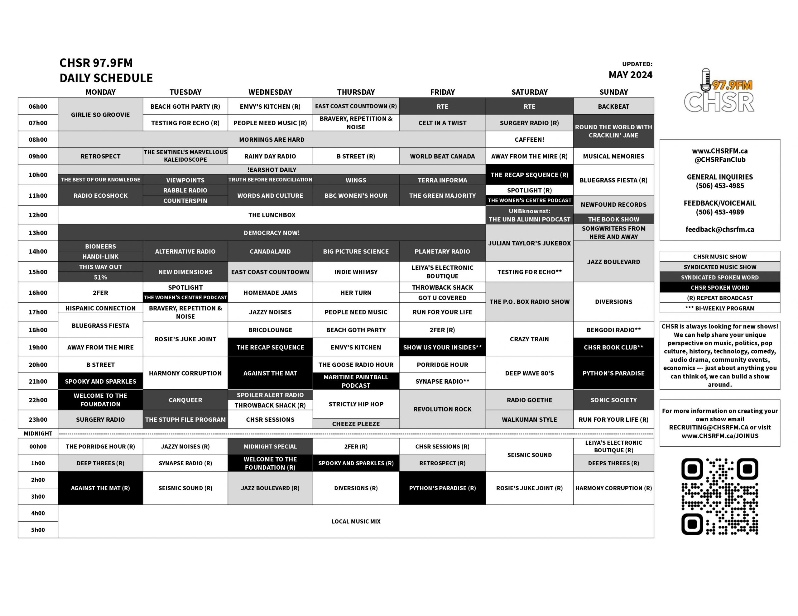 CHSR-FM 97.9 | Schedule